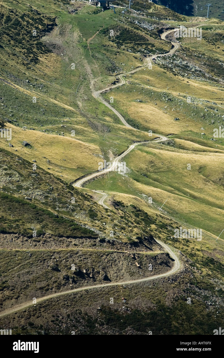 Twisty roads in French Pyrenees, view from Col du Tourmalet pass Stock ...