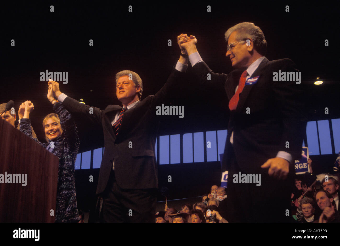 Governor Bill Clinton and Governor Roy Romer at a Denver campaign rally ...