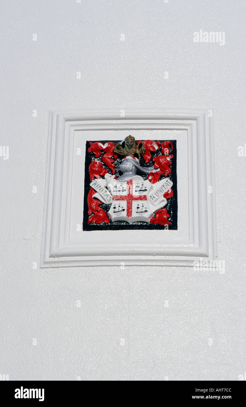 Official crest stamped into the wall of the Portland Lighthouse, Dorset ...