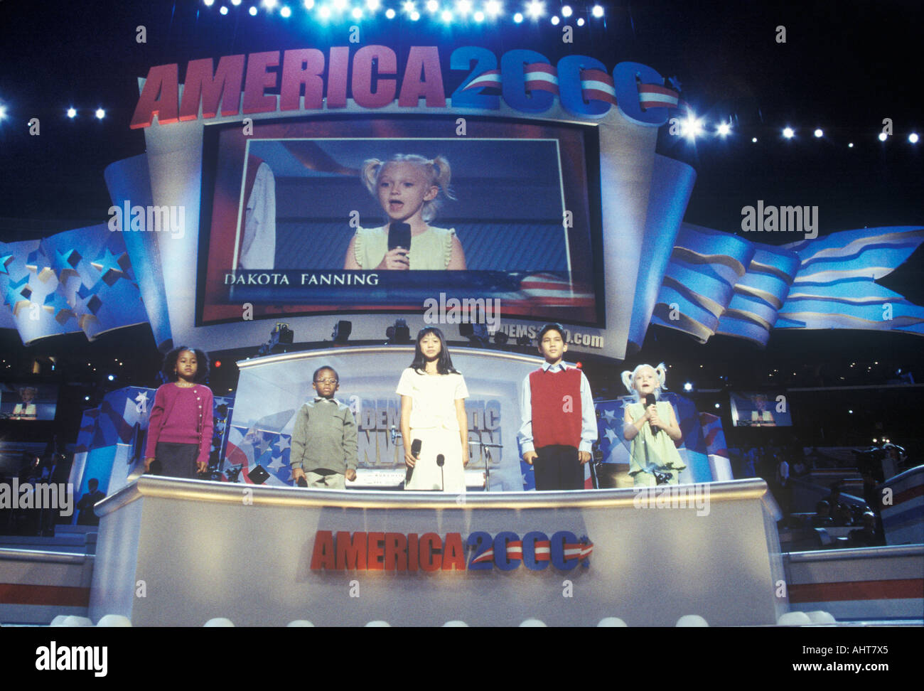Multi cultural children address the crowd at the 2000 Democratic ...
