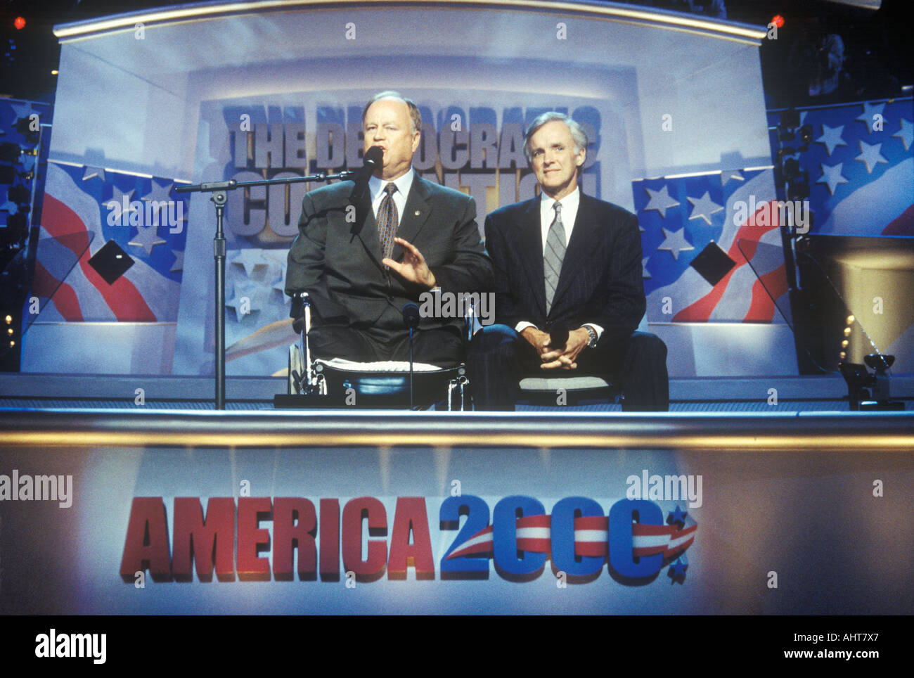 Max Cleland and Senator Bob Kerry address the crowd at the 2000 ...