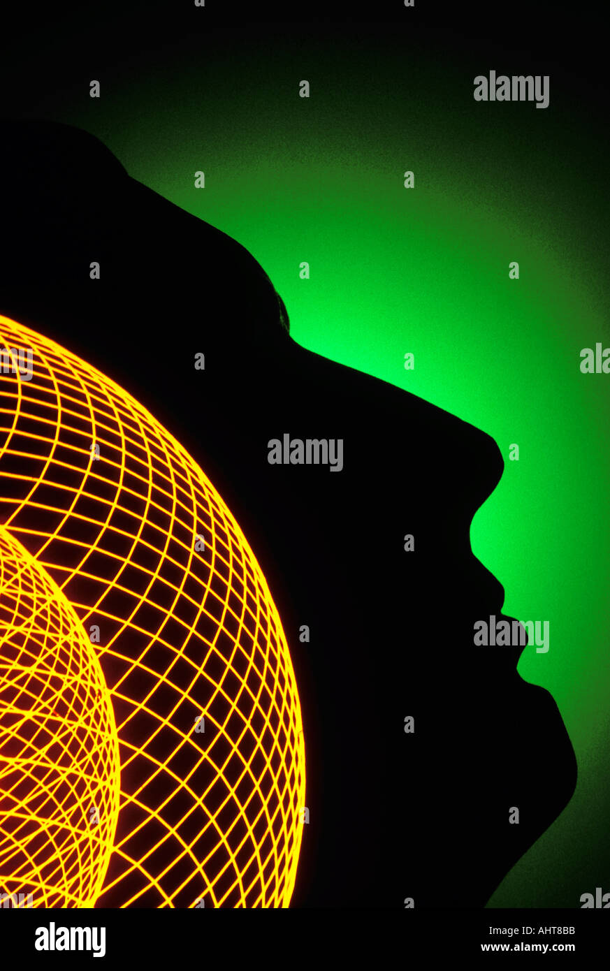 Mans face and graphic sphere Stock Photo - Alamy
