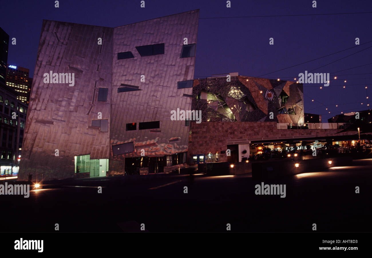 Federation Square Melbourne at night Stock Photo - Alamy