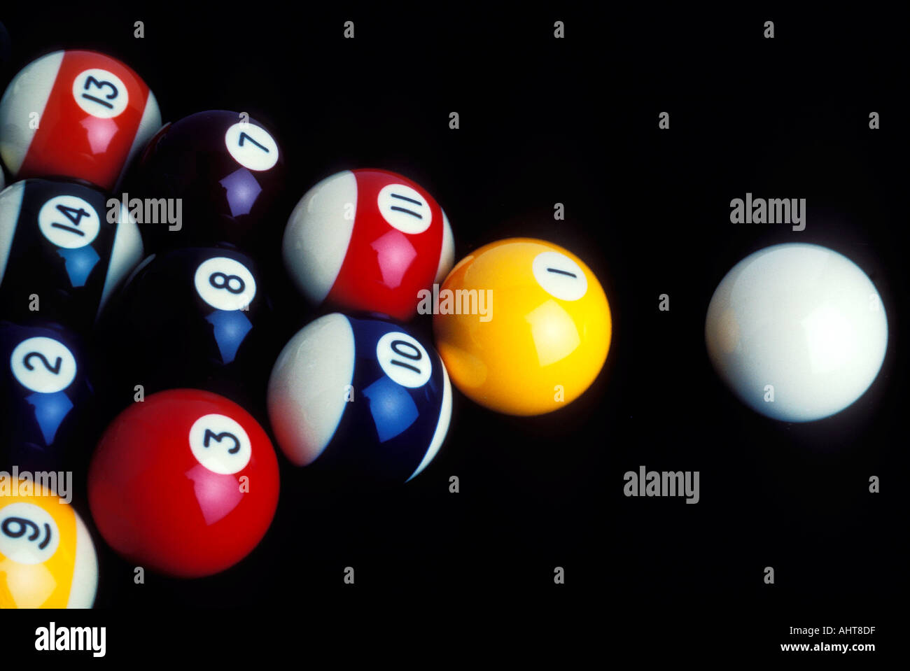 pool balls set for break Stock Photo - Alamy