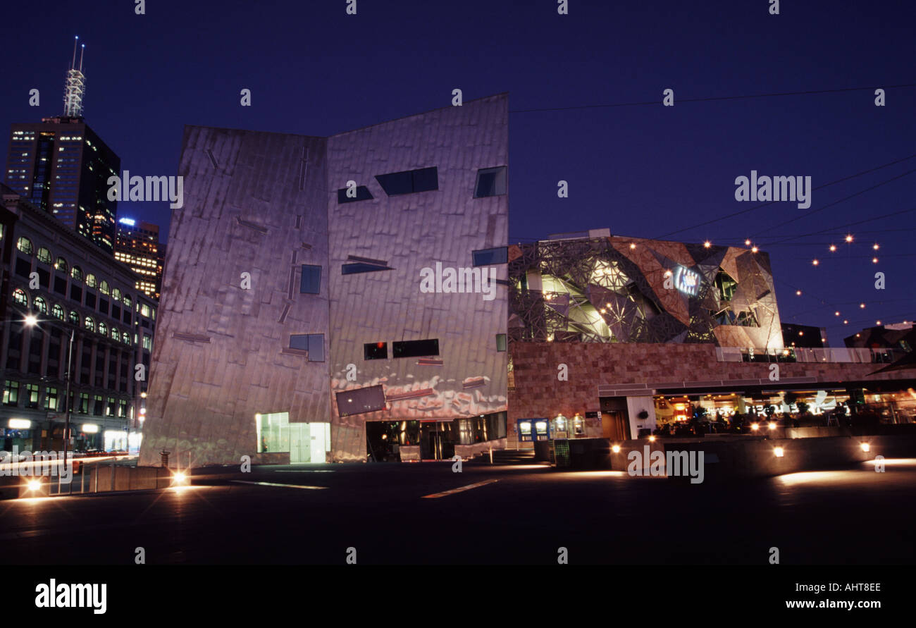 Federation Square Melbourne at night Stock Photo - Alamy