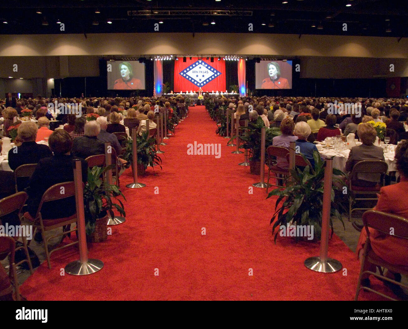 Janet McCain Huckabee speaks at the podium during a luncheon honoring ...