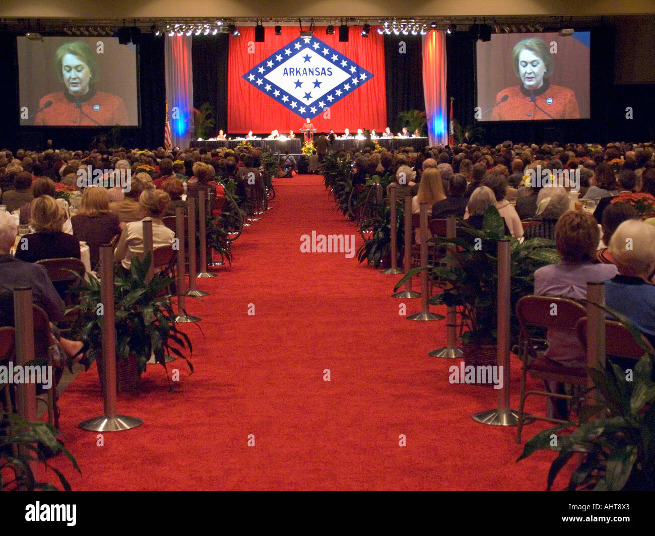 Janet McCain Huckabee speaks at the podium during a luncheon honoring ...