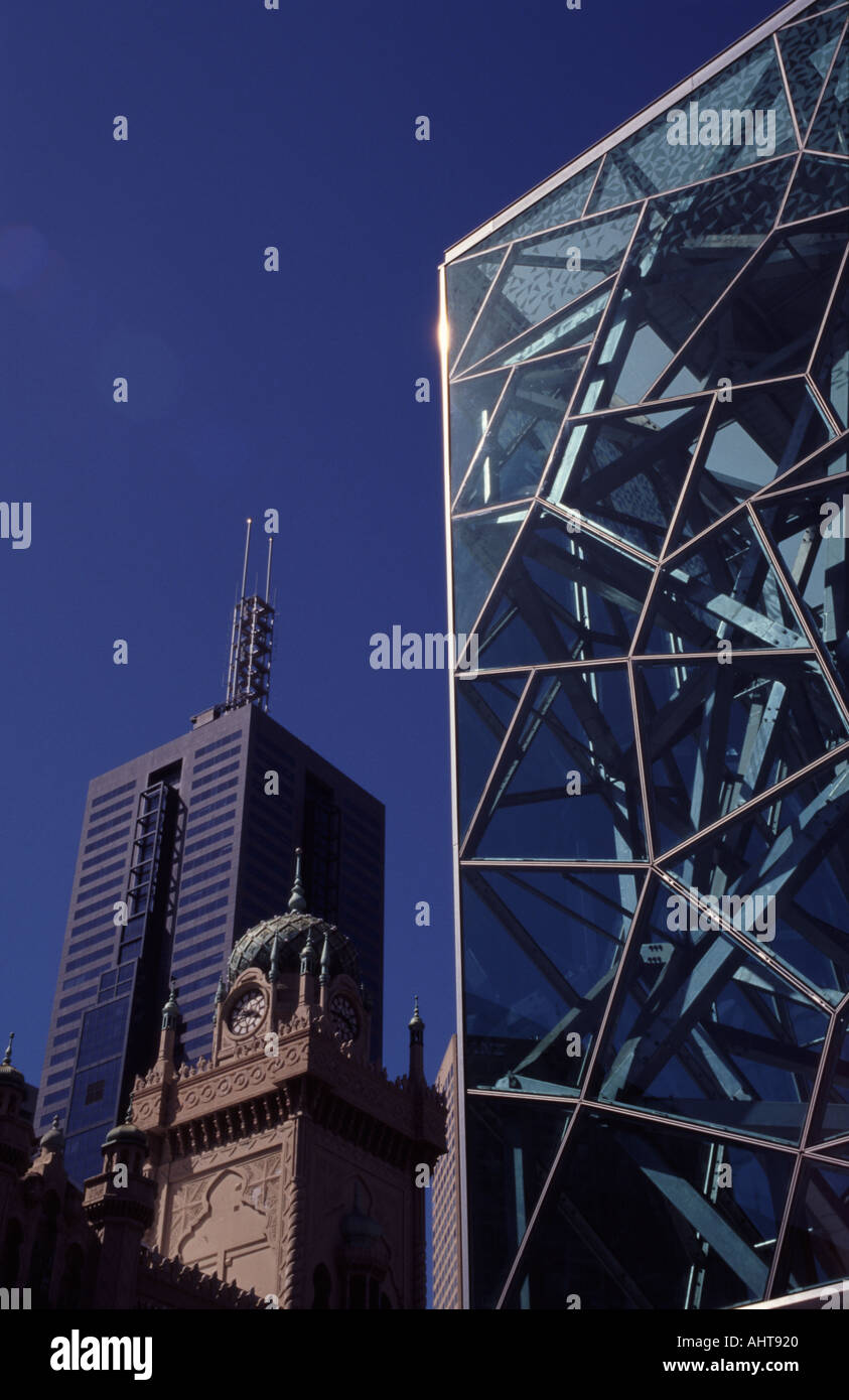 Modern building in Federation Square Melbourne contrasts with older ...