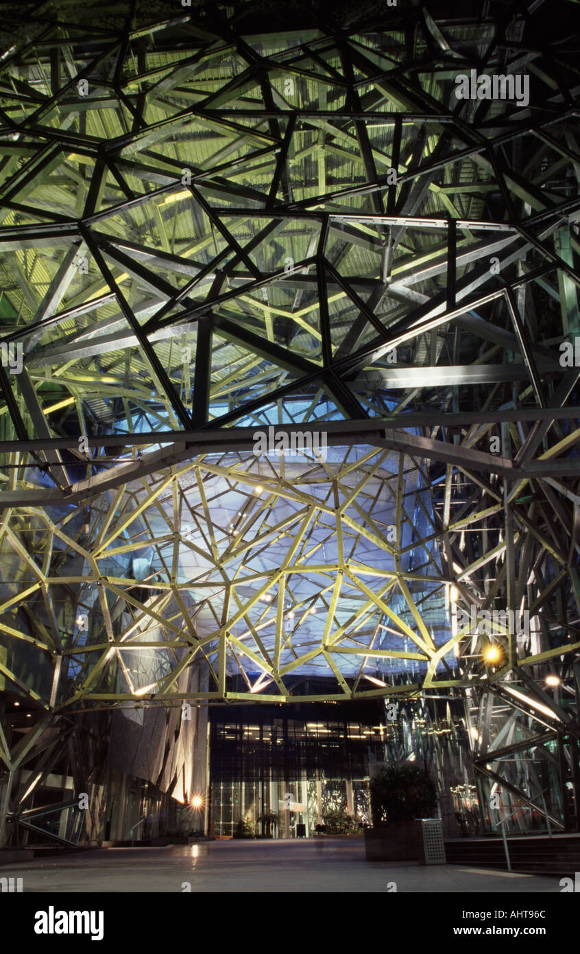 Modern building at night in Federation Square Melbourne Stock Photo - Alamy