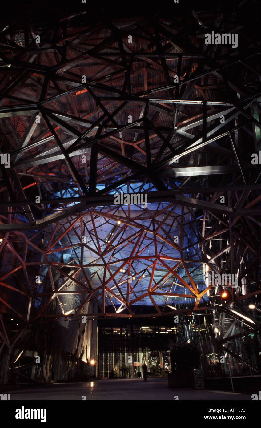 Modern building at night in Federation Square Melbourne Stock Photo - Alamy