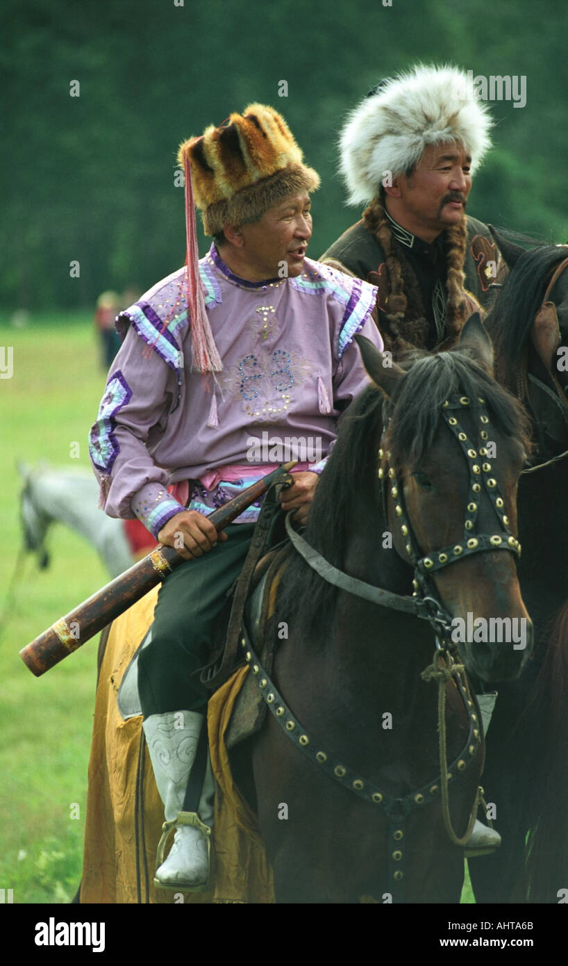 Horsemen in national Altaic costumes The cultural festival of small ...