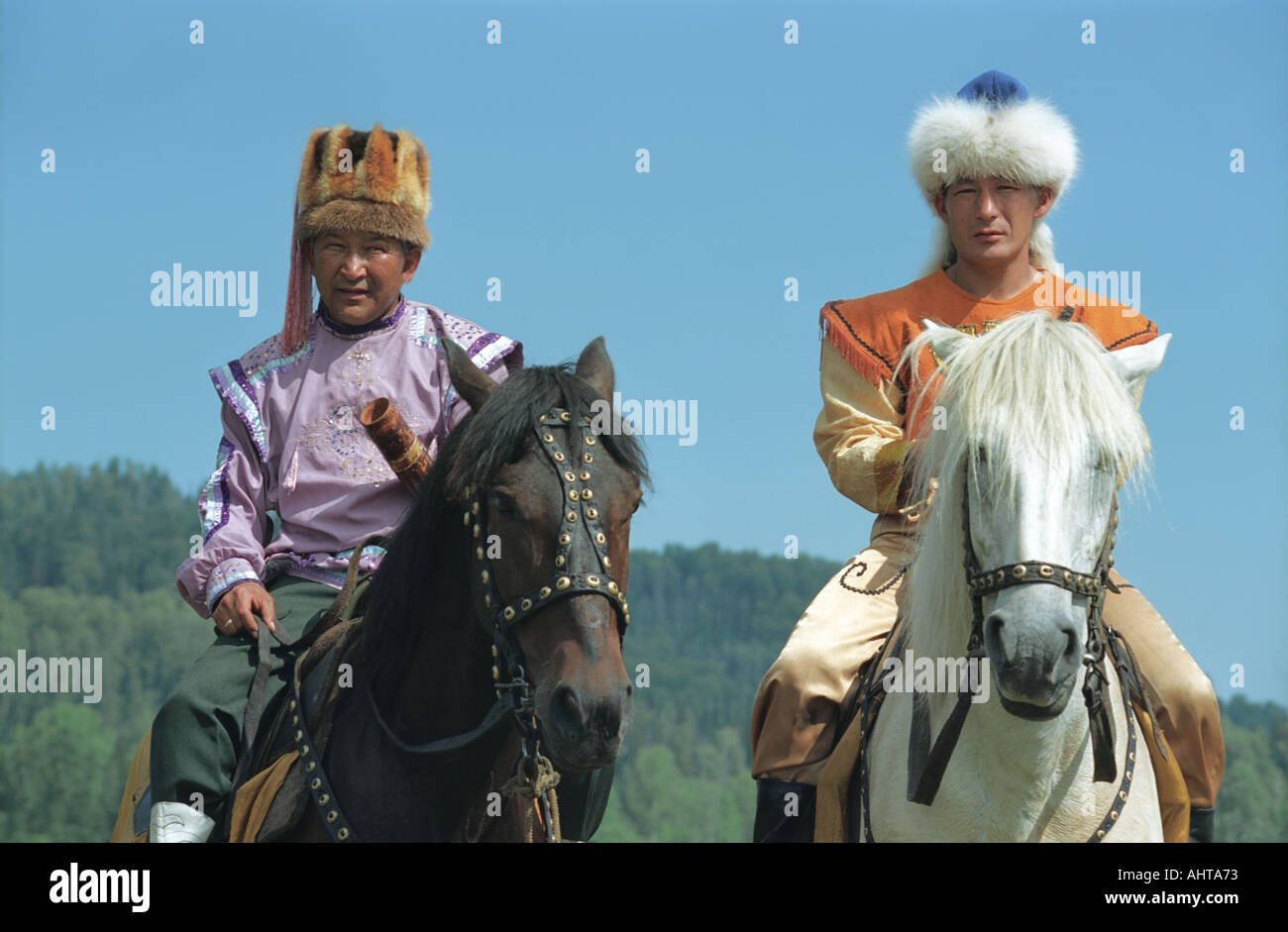 Horsemen in national Altaic costumes The cultural festival of small ...