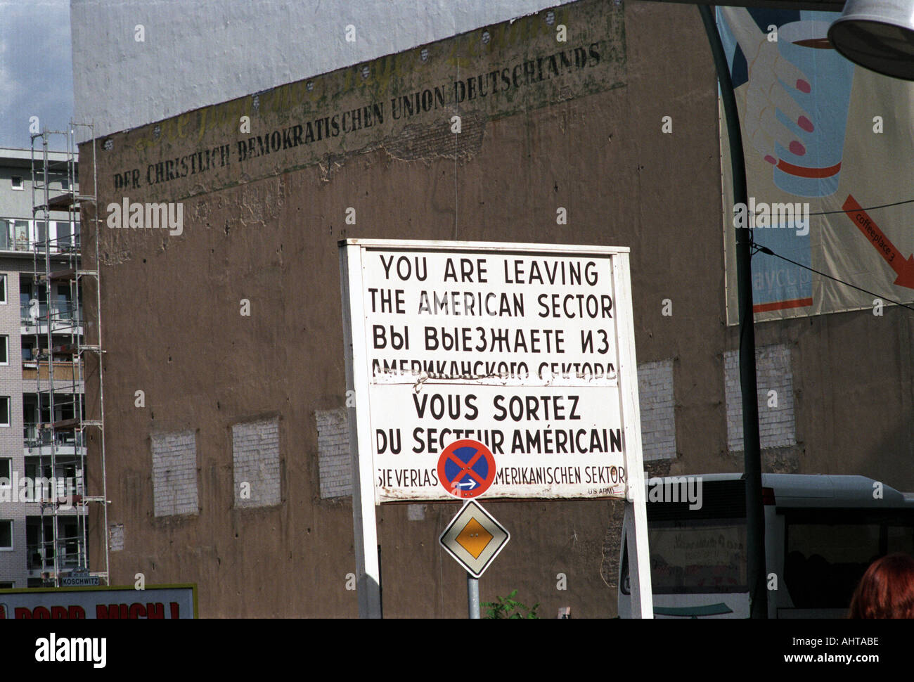 Warning sign at Check point Charlie Berlin Stock Photo - Alamy