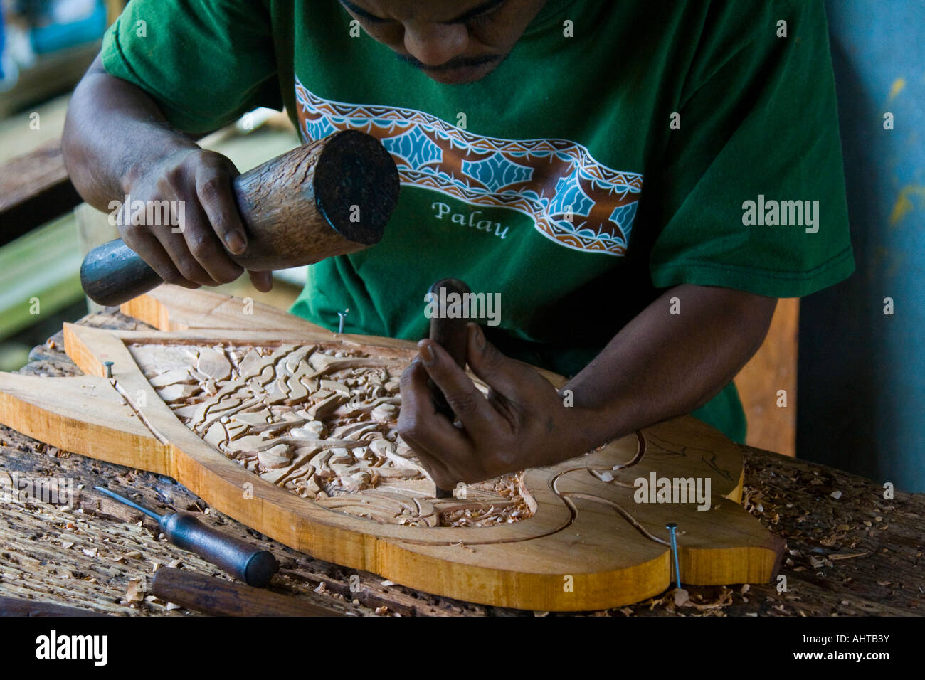 Carving a Traditional Storyboard Koror Palau Island Stock Photo - Alamy