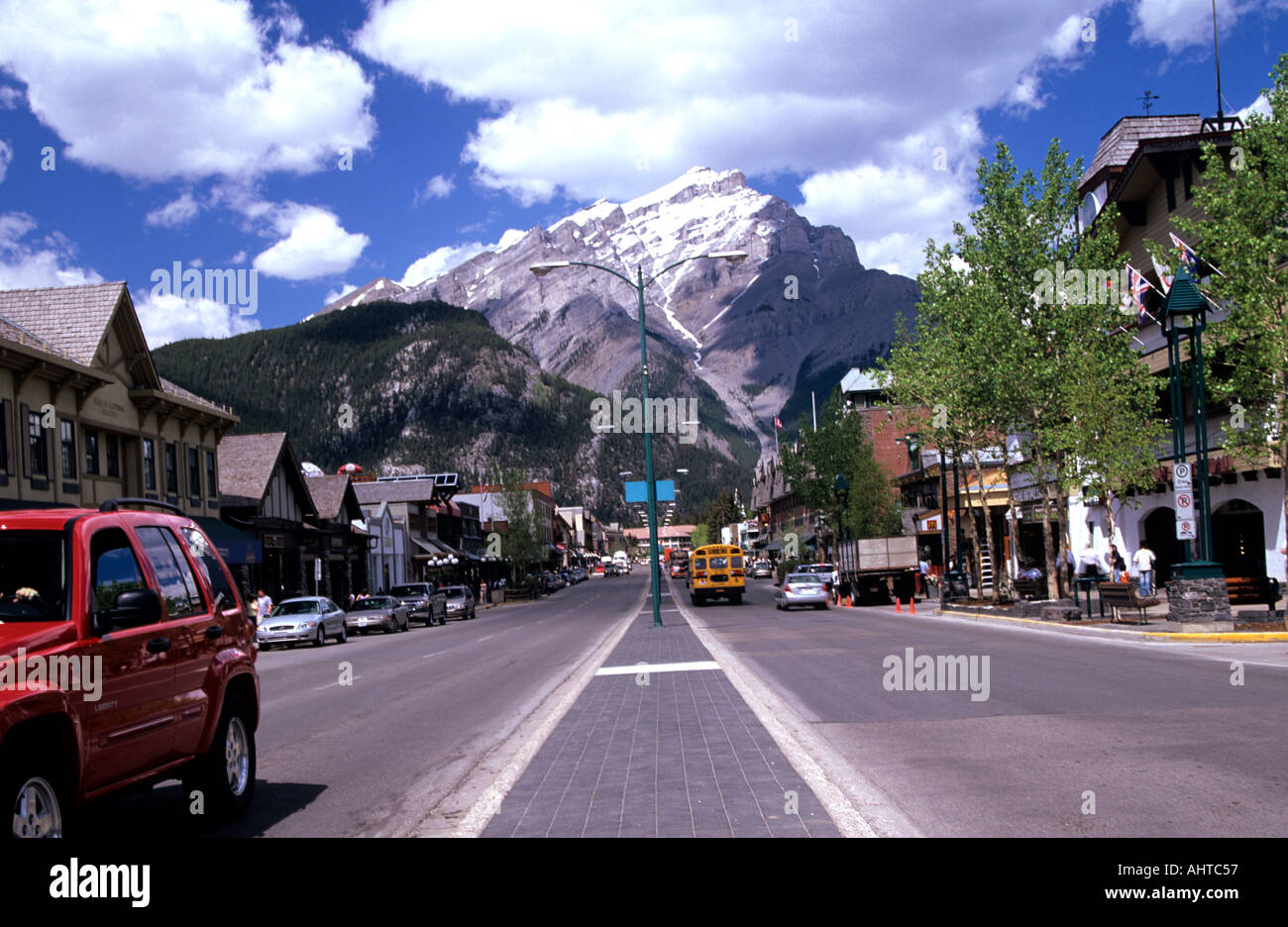 BANFF Alberta CANADA June Banff main street looking towards Cascade ...