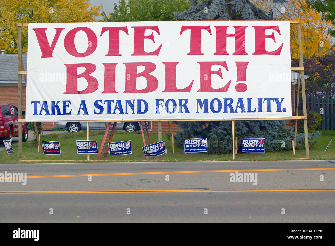 Vote The Bible election 2004 campaign sign in a rural southern Ohio ...