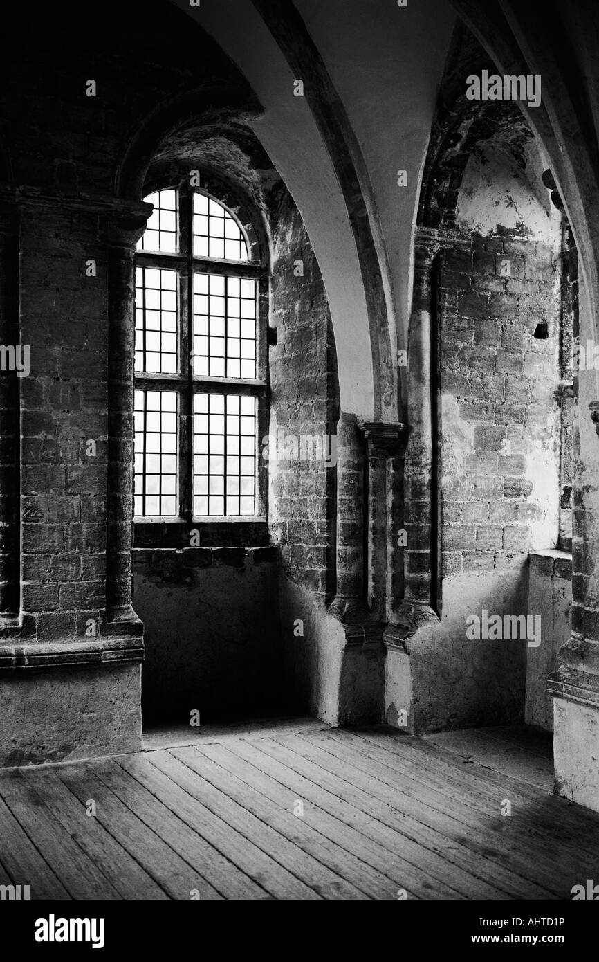 Castle window and vaulted ceiling interior in Black and White Stock ...
