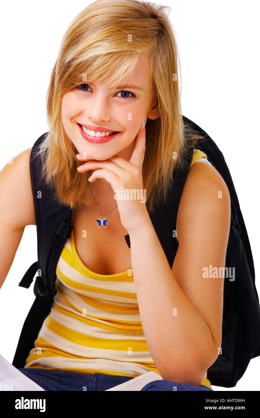 Isolated portrait of young casual female high school student Stock ...
