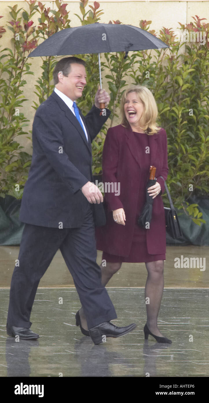 VP Al Gore and Tipper Gore walk along stage during the official opening ...