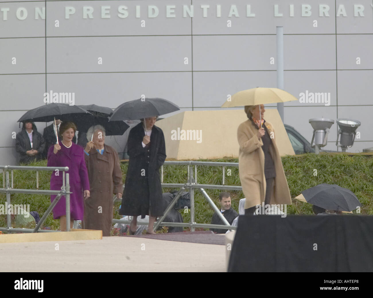 US Sen Hillary Clinton D NY walks on stage with U S Former First Lady ...