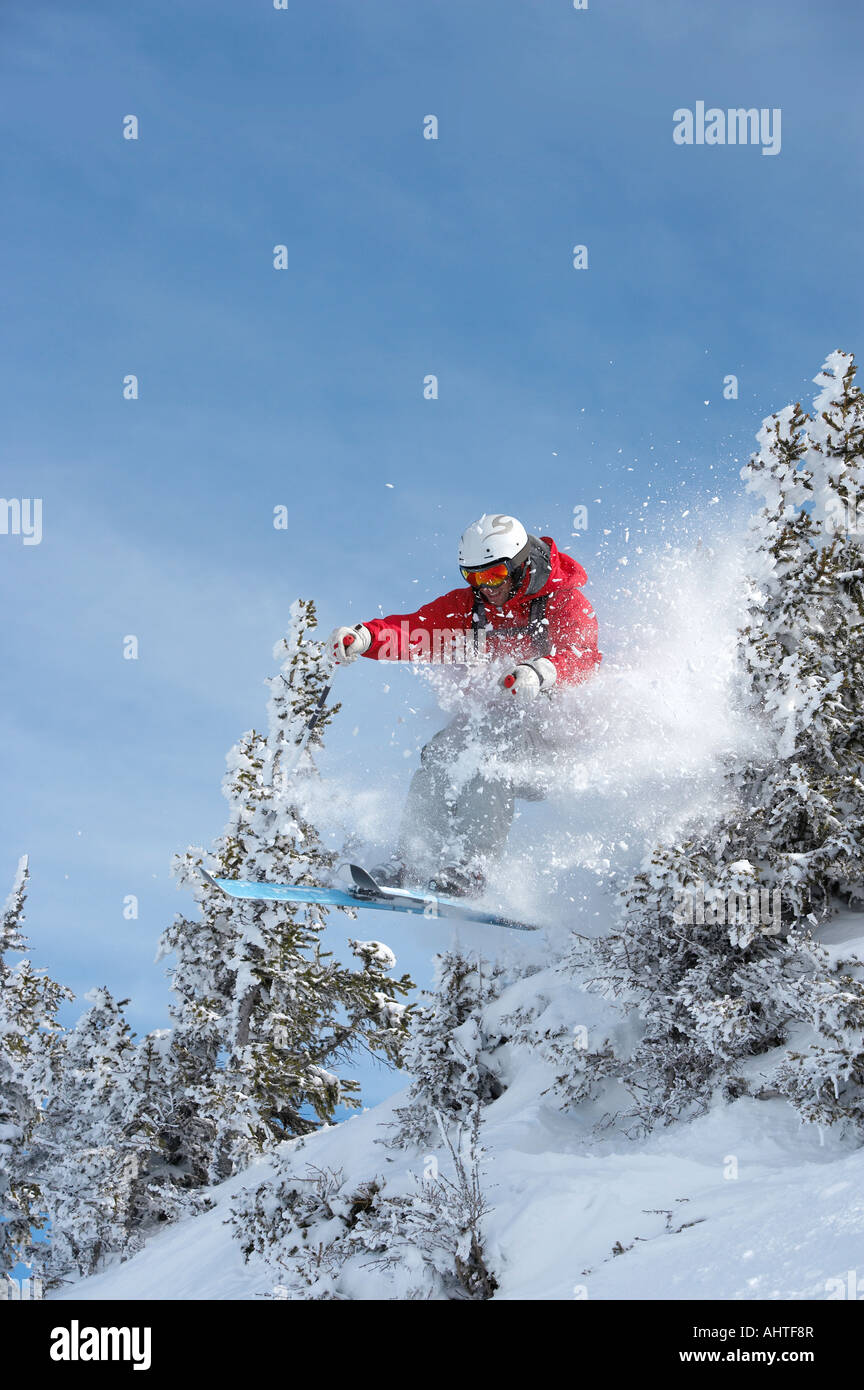 Male skier jumping through trees on slope hi-res stock photography and ...