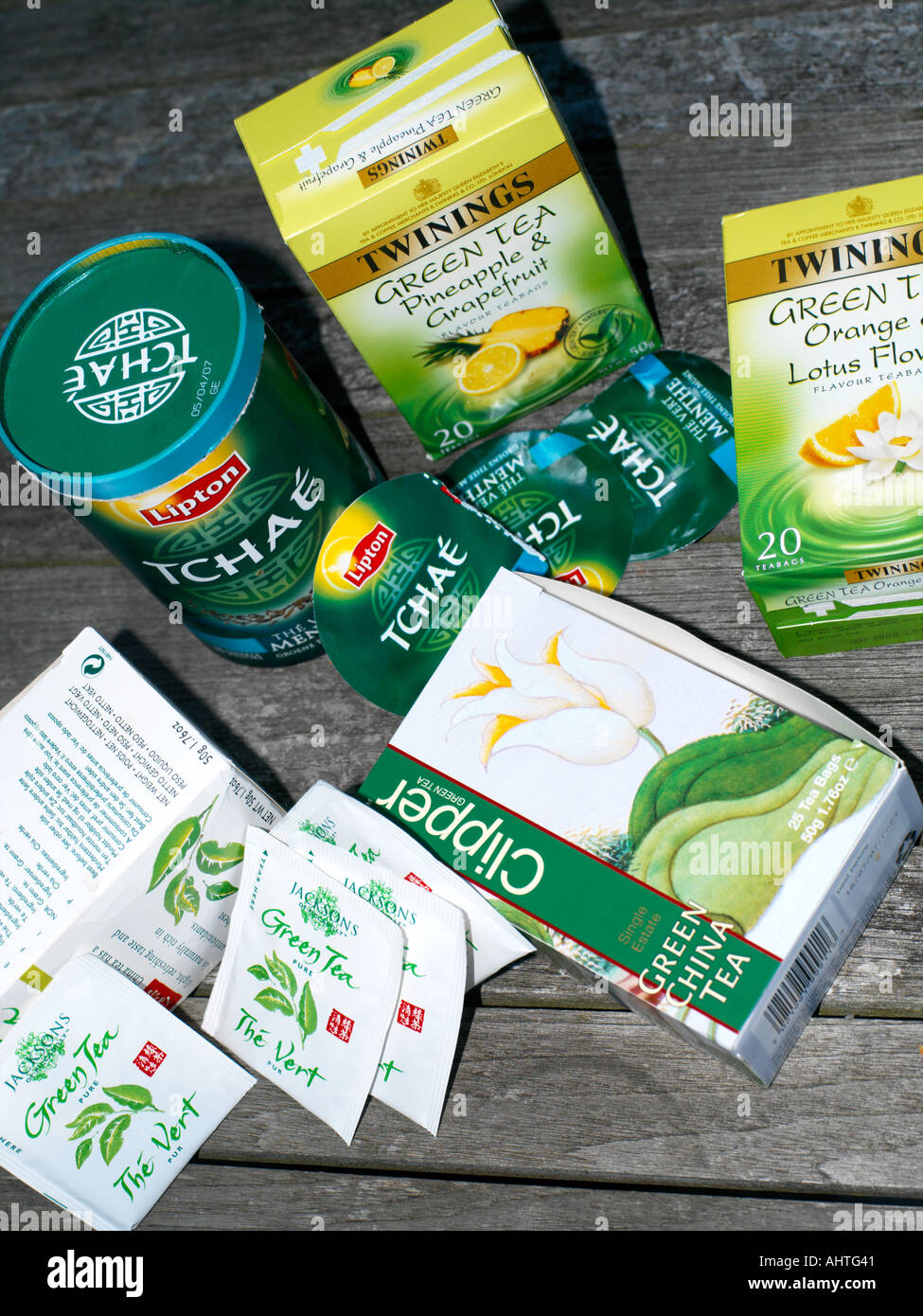Packets of green tea hi-res stock photography and images - Alamy