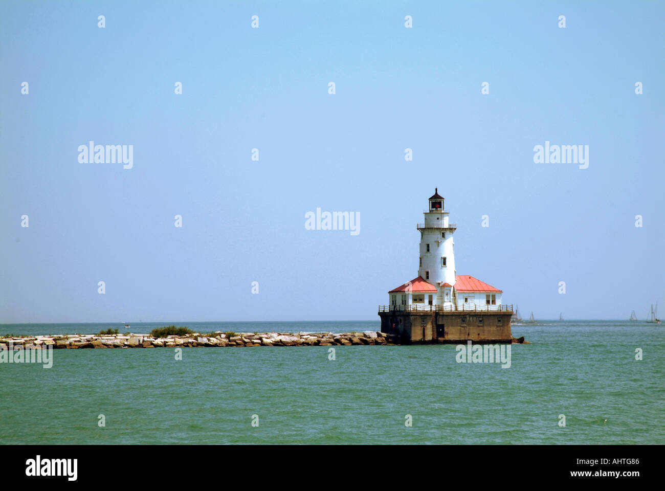 Downtown city of Chicago Illinois IL with the lighthouse guarding ...