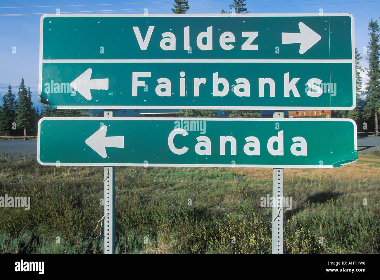 A sign that reads Valdez Fairbanks Canada Stock Photo - Alamy