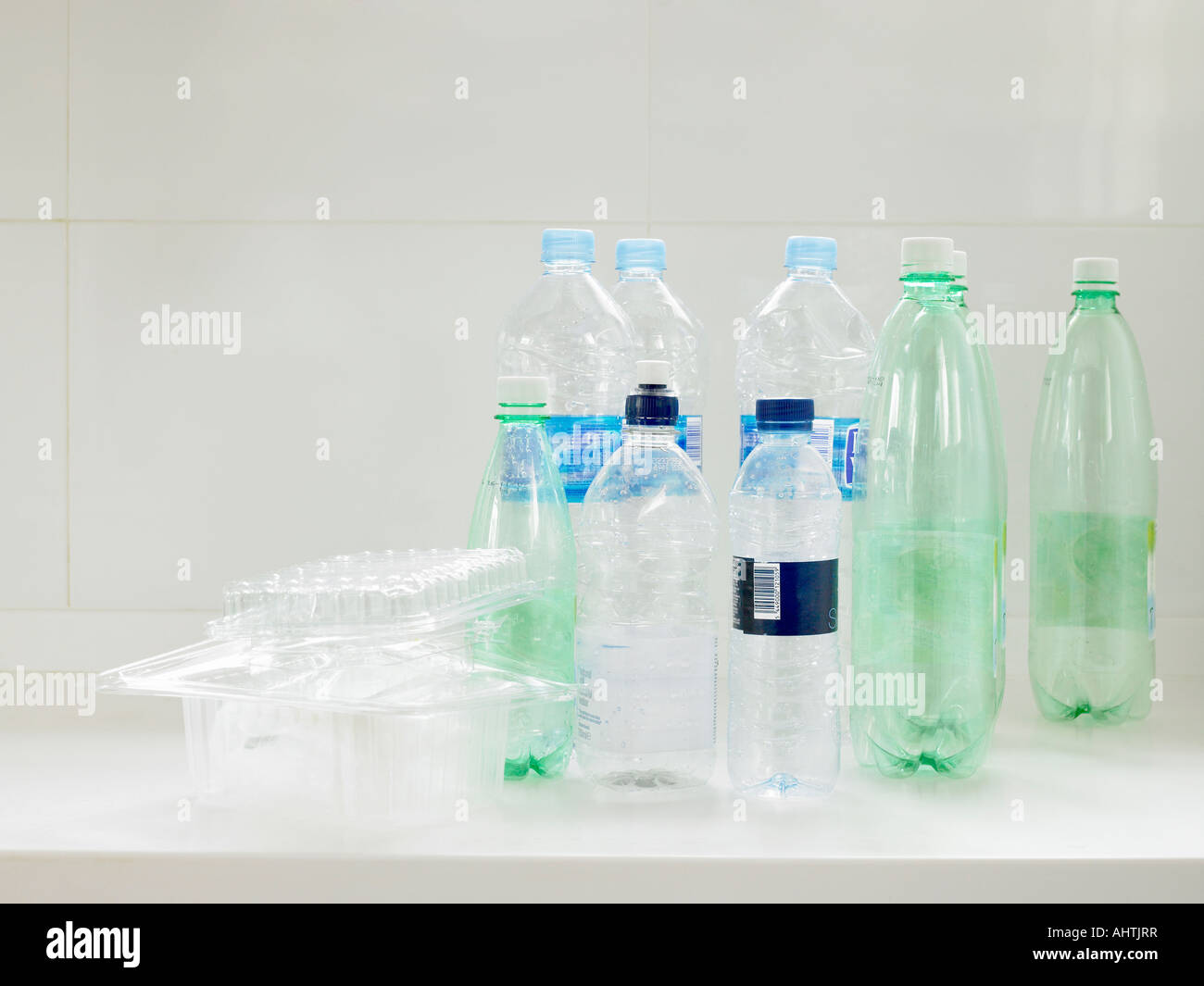 Empty plastic bottles and containers ready for recycling Stock Photo ...
