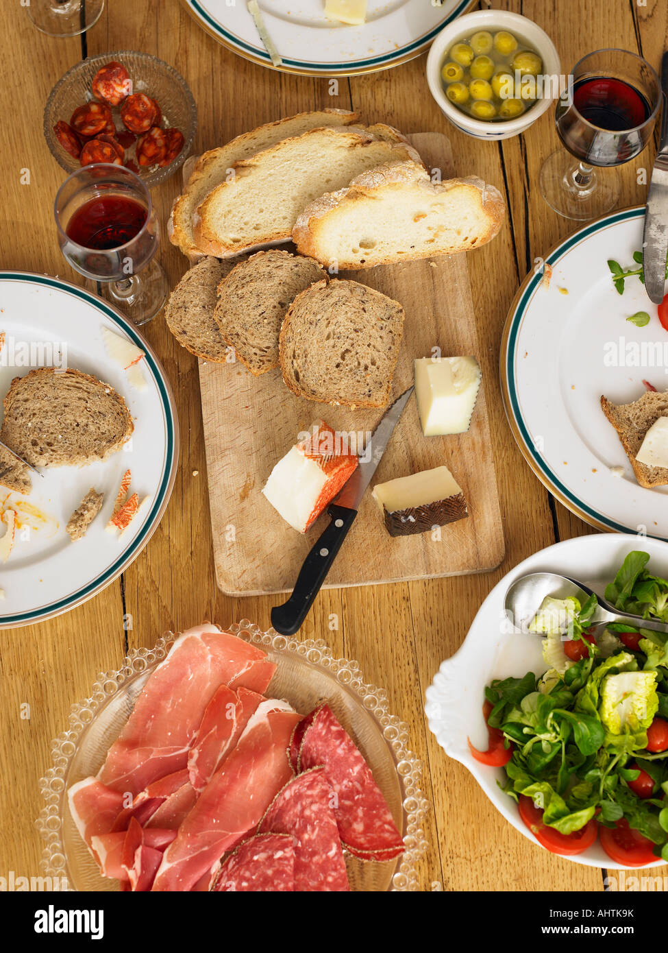 Table layed with Spanish Food, elevated view. Alicante, Spain Stock ...