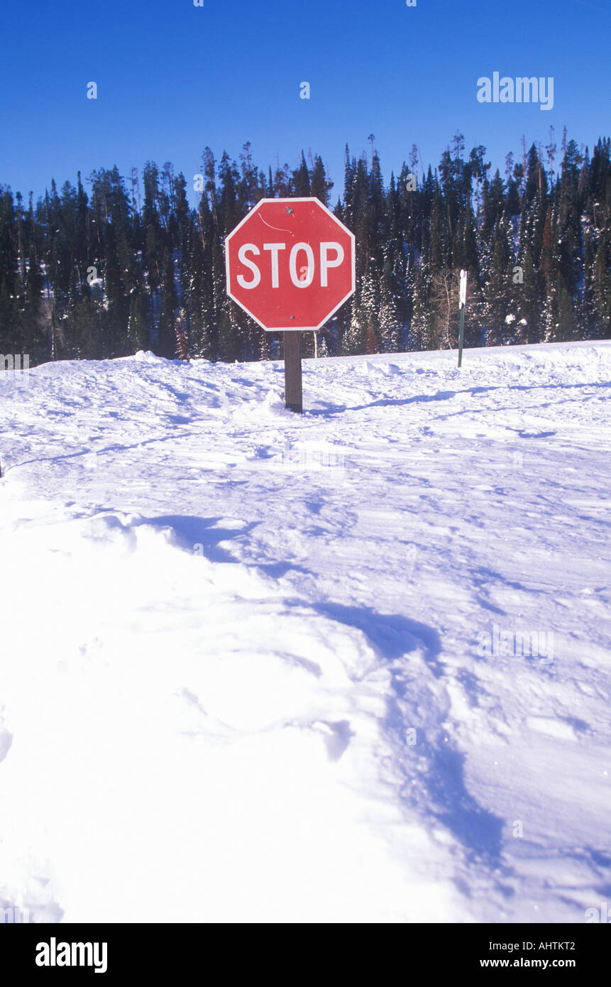 Stop sign in the snow at Grand Teton National Park Jackson WY Stock ...