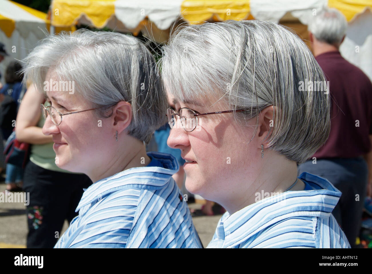 Twins Convention at Twinsburg Ohio Gray hair sisters Stock Photo - Alamy