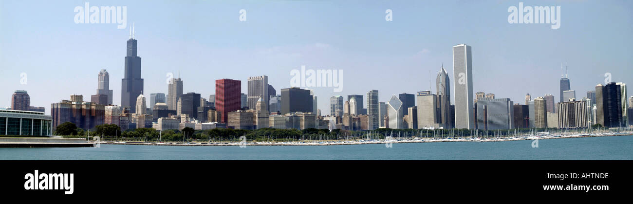 Downtown city of Chicago Illinois IL skyline panorama from Lake ...