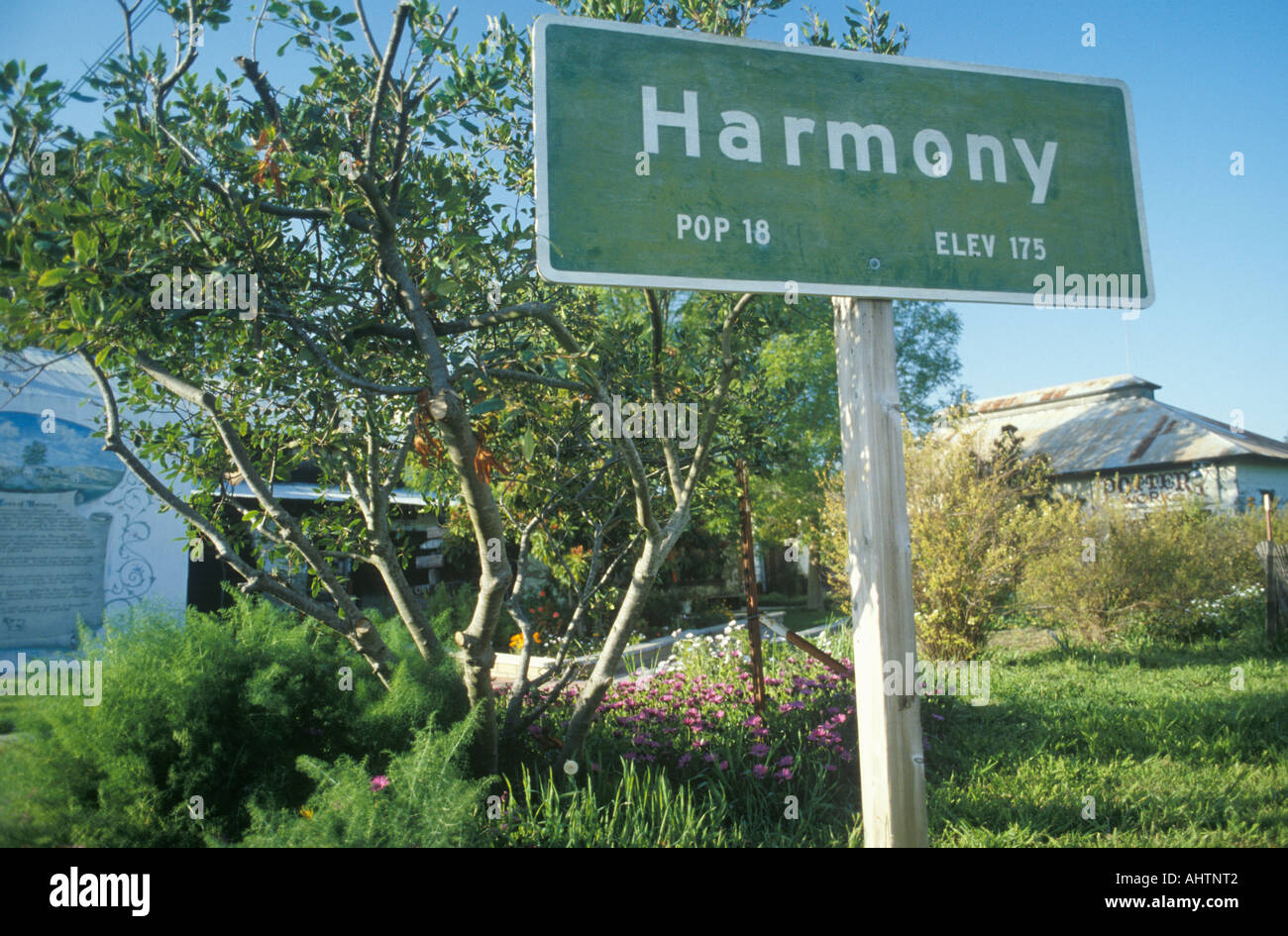A sign for Harmony California Stock Photo - Alamy