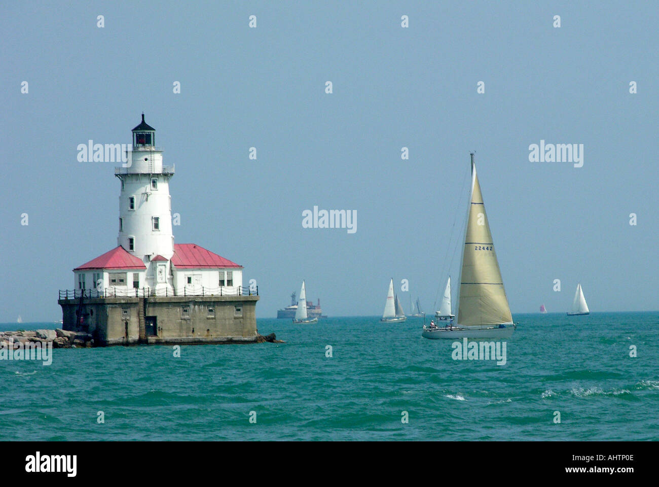 Downtown city of Chicago Illinois IL with the lighthouse guarding ...