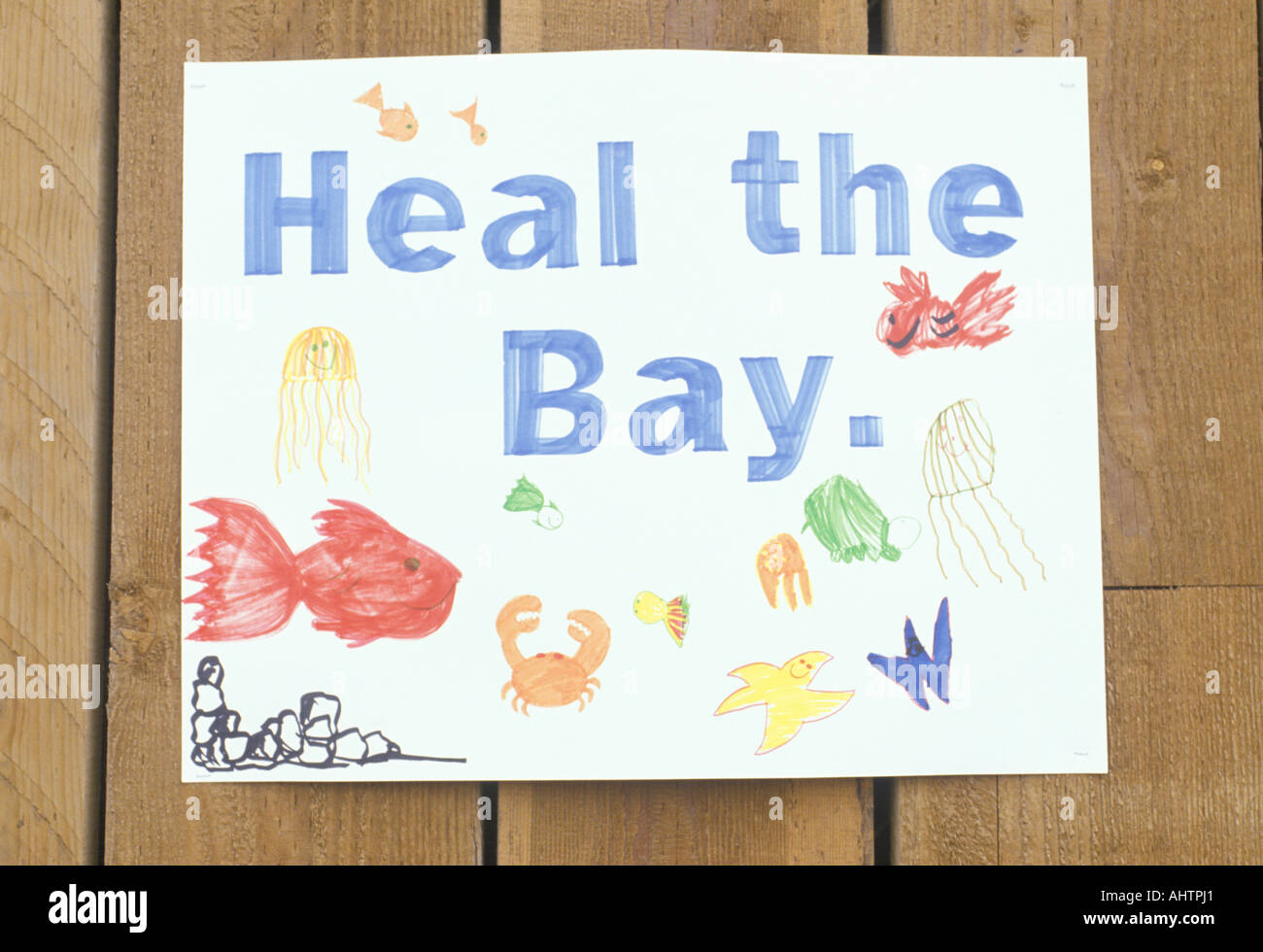 A sign that reads Heal the Bay Stock Photo - Alamy