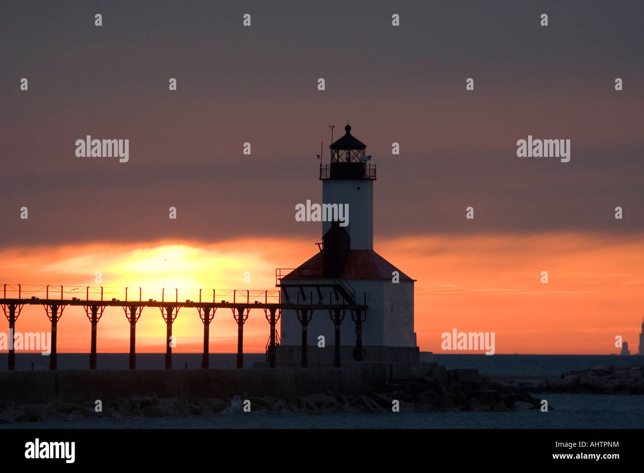 Lighthouse at Washington Park in Michigan City, Indiana during a ...