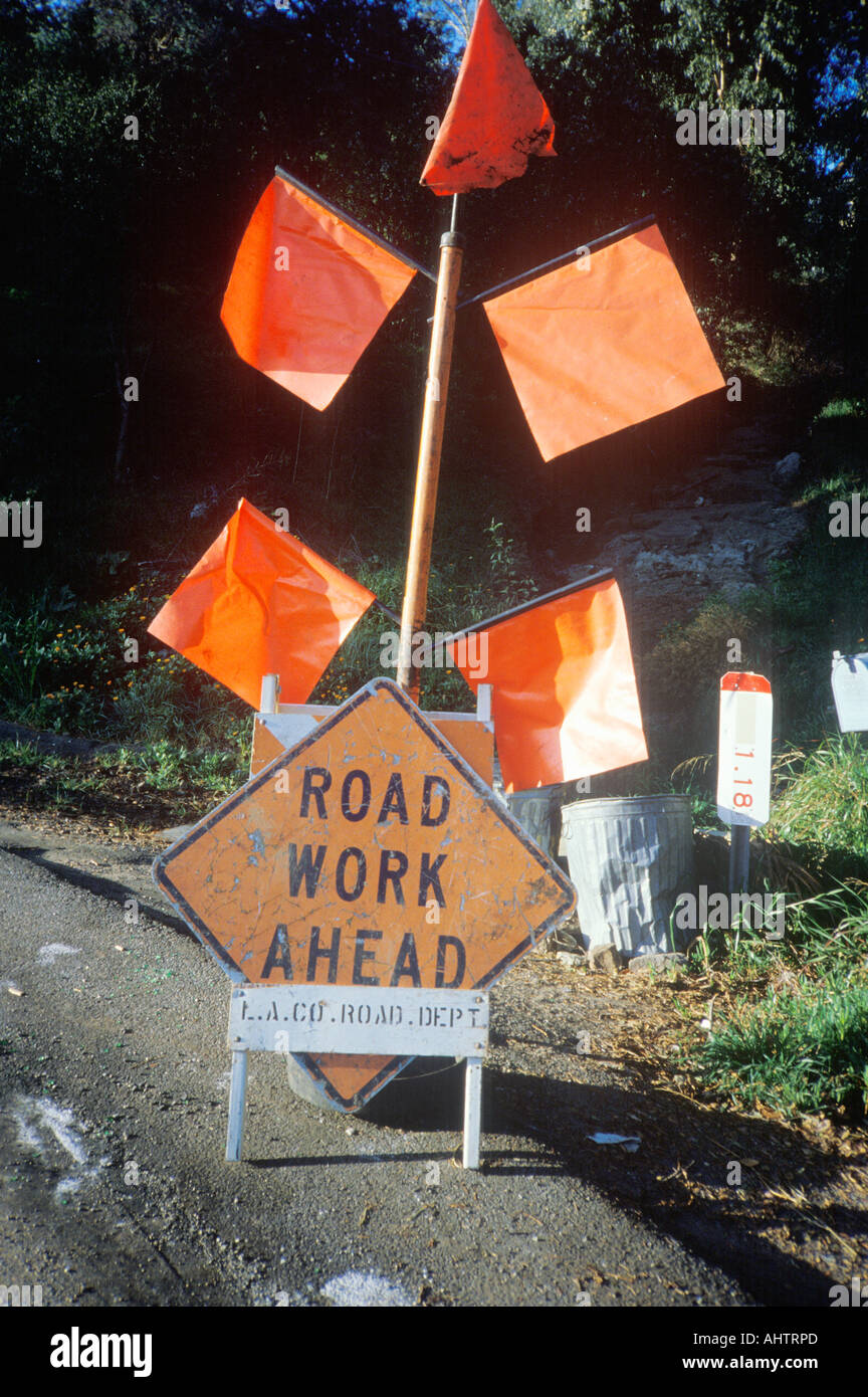 Road work ahead sign usa hi-res stock photography and images - Alamy
