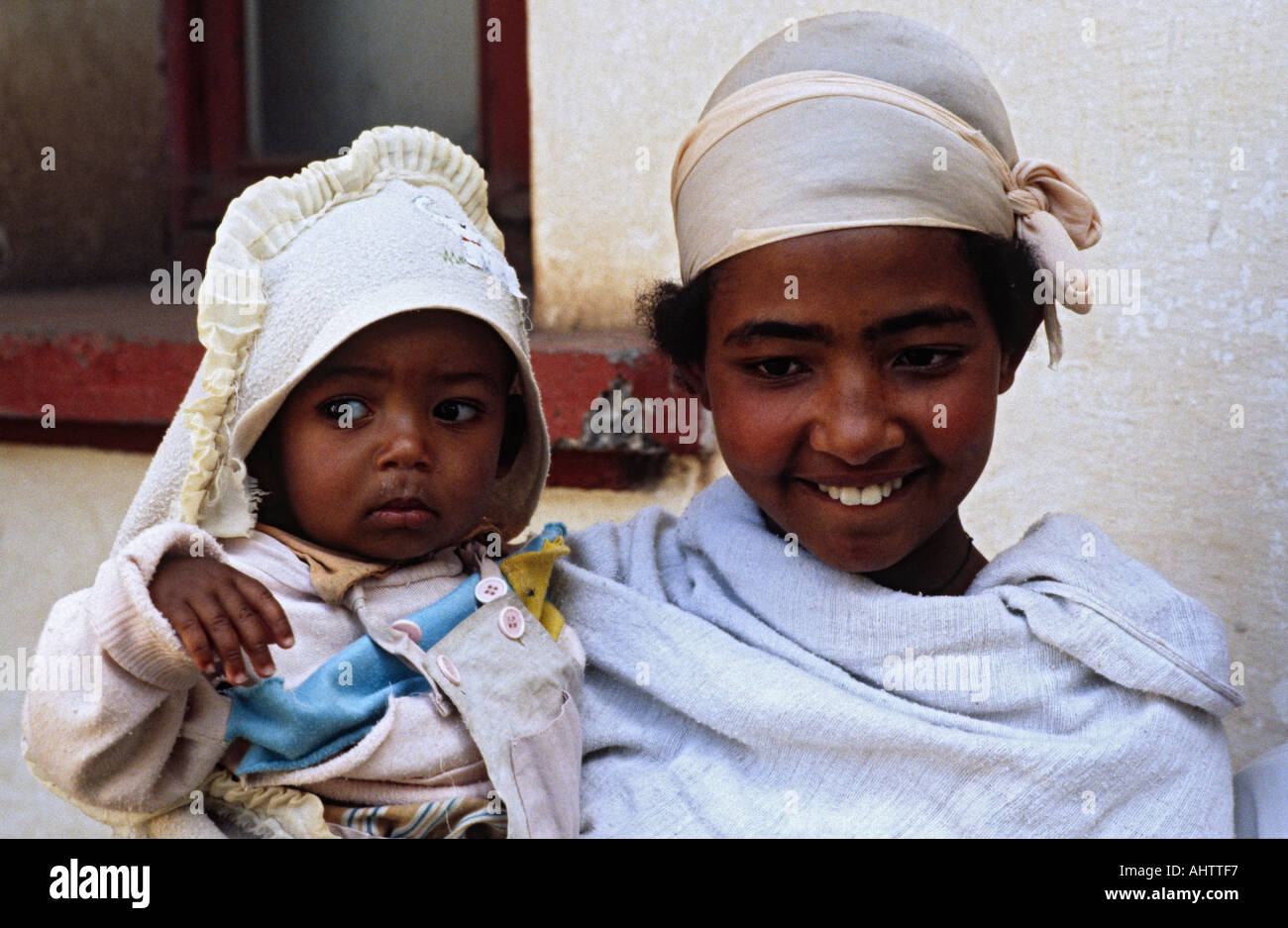 Young mother and her baby at an ante and postnatal clinic. Ethiopia ...