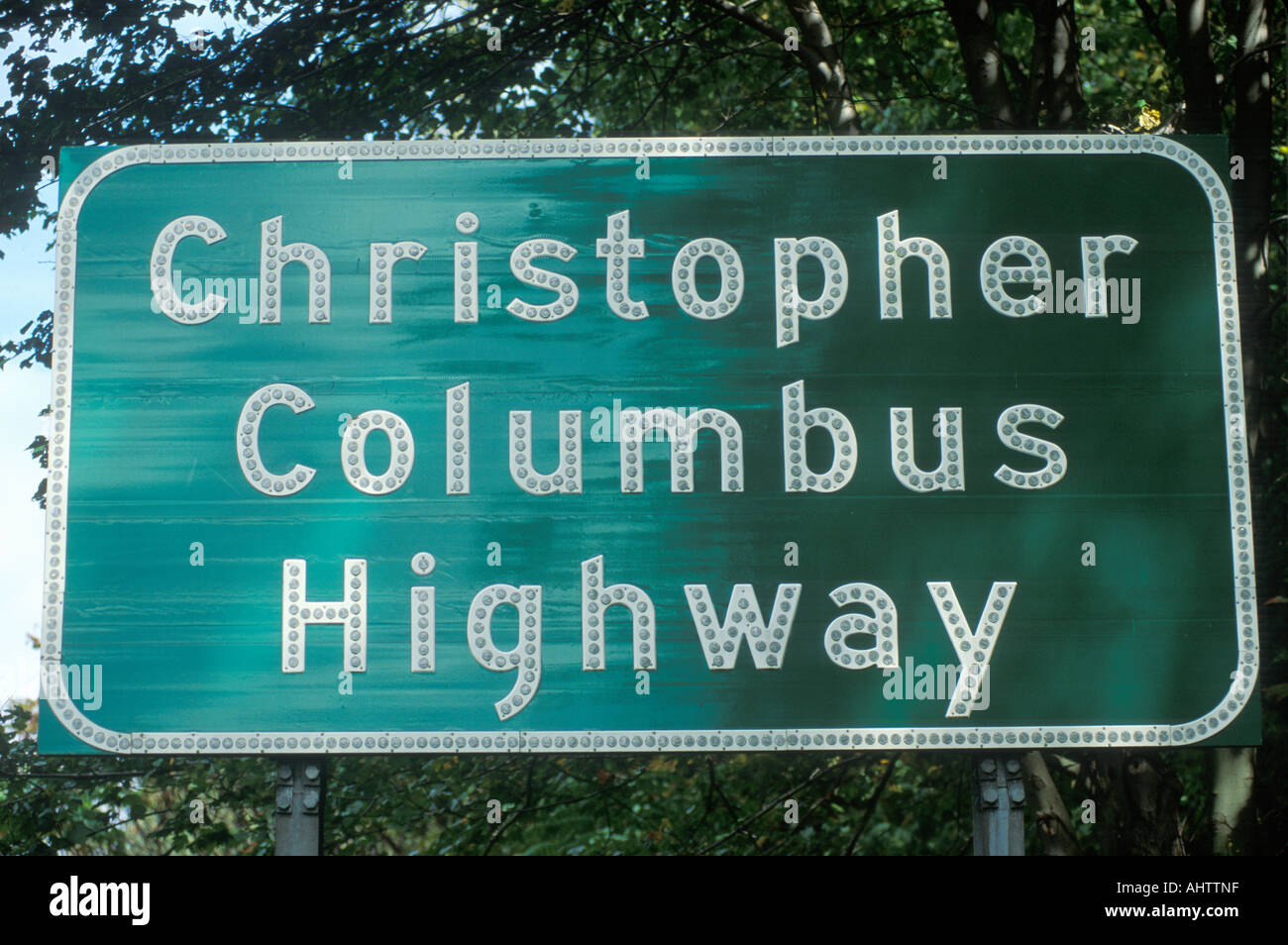 Sign reads christopher columbus highway hi-res stock photography and ...