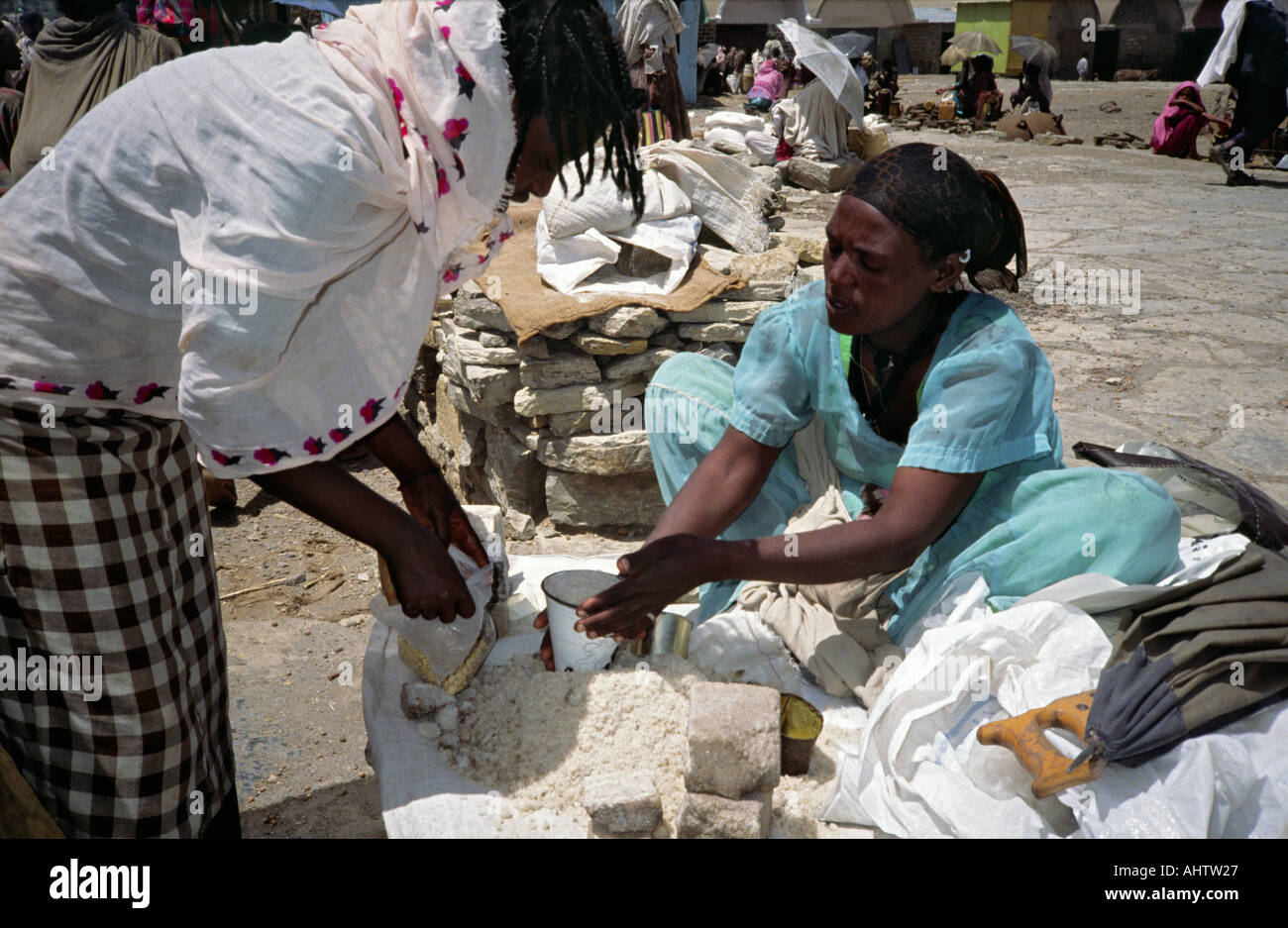 Woman selling salt at the open-air market in Mekelle, Tigray, Northern ...