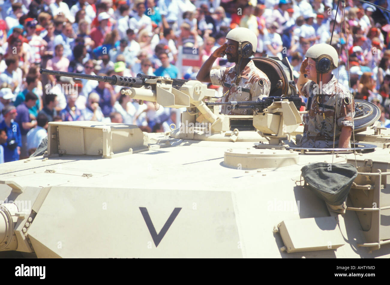 Two Soldiers Saluting Crowd From Tank Desert Storm Victory Parade ...