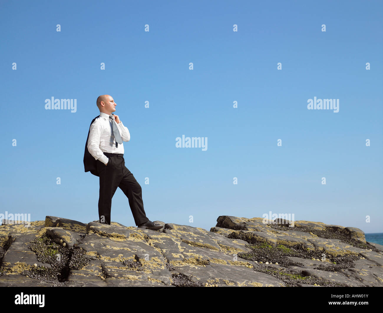 Businessman standing on rock Stock Photo - Alamy