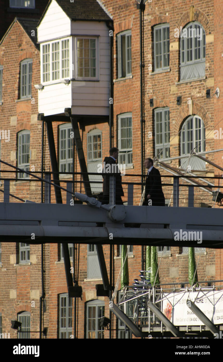 Modern footbridge over the River Aire Leeds City Centre Yorkshire UK ...