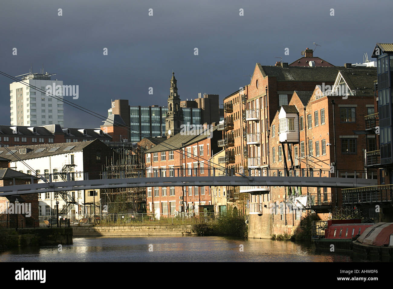 New and old architecture on the River Aire Leeds City Centre Yorkshire ...