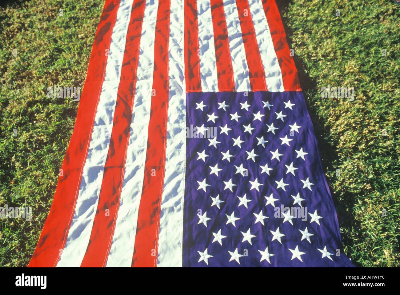American Flag Laid Out on Green Lawn United States Stock Photo - Alamy