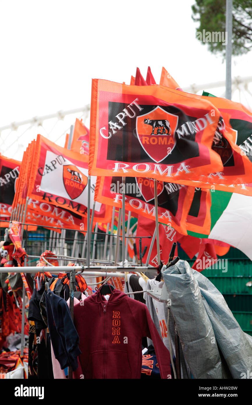 Roma football flags on sale outside the Stadio olimpico Rome Stock ...