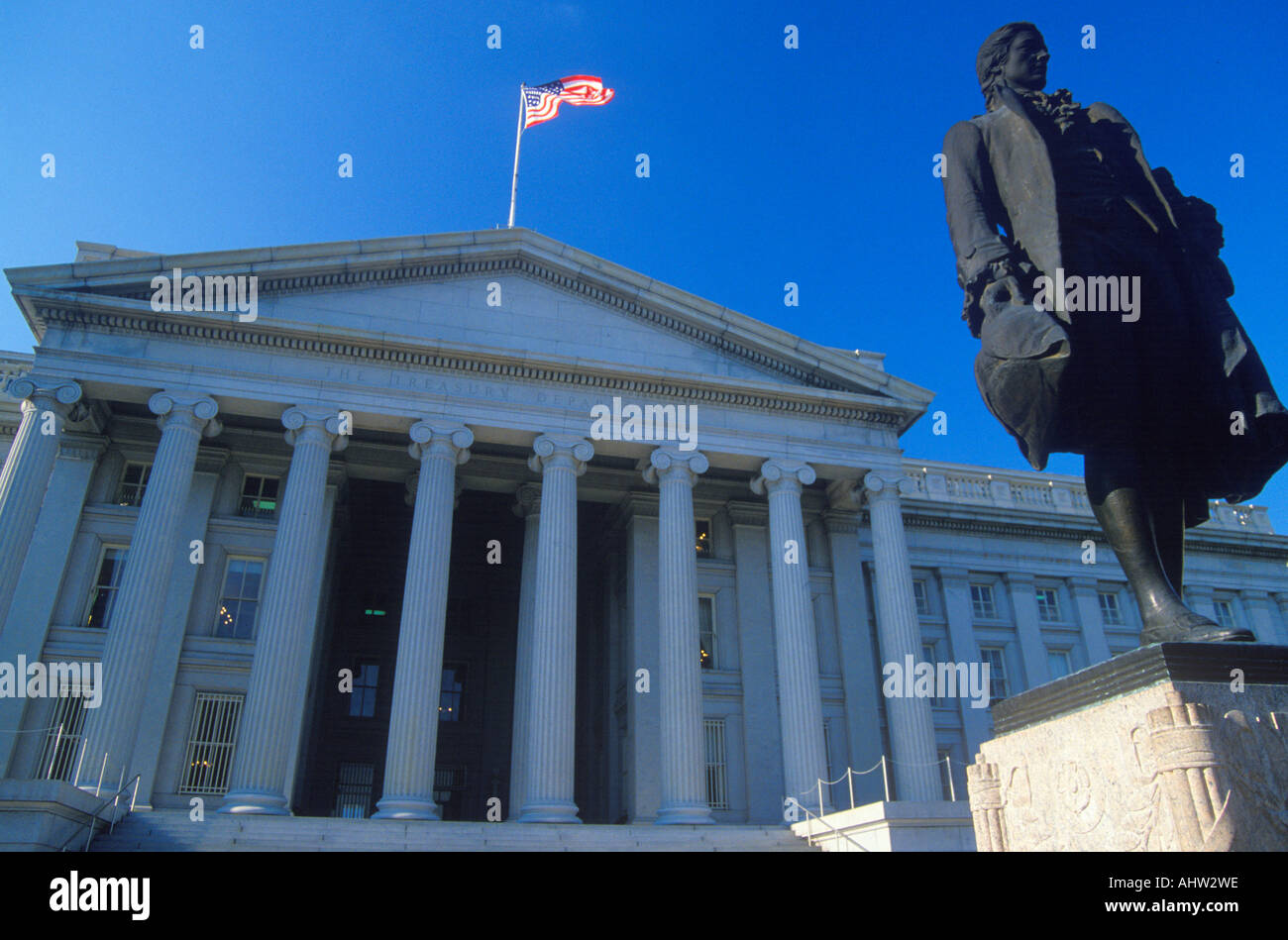 Statue of Alexander Hamilton in front of the United States Department ...