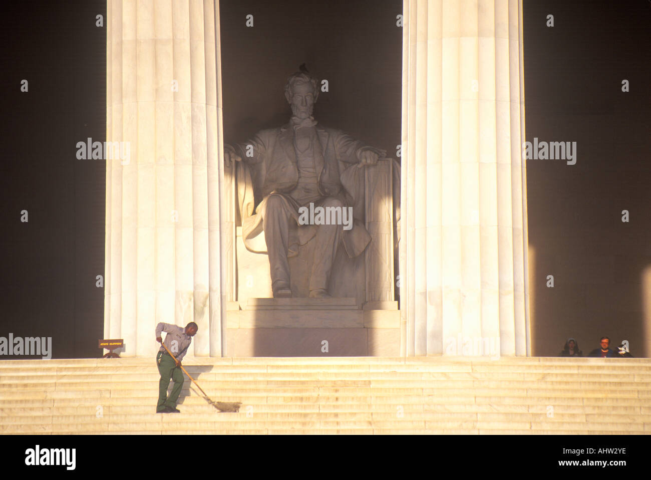 Lincoln Memorial with African American Janitor Cleaning Steps Stock ...