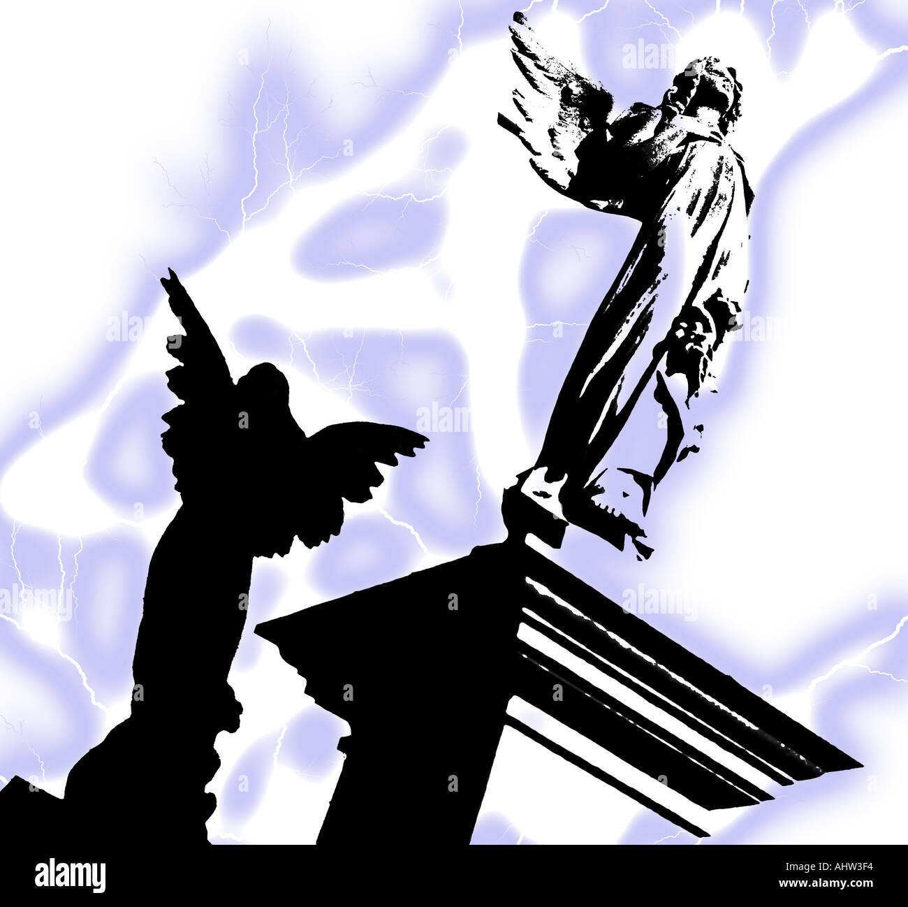 Angelic statue with shadow and electrified background Stock Photo - Alamy